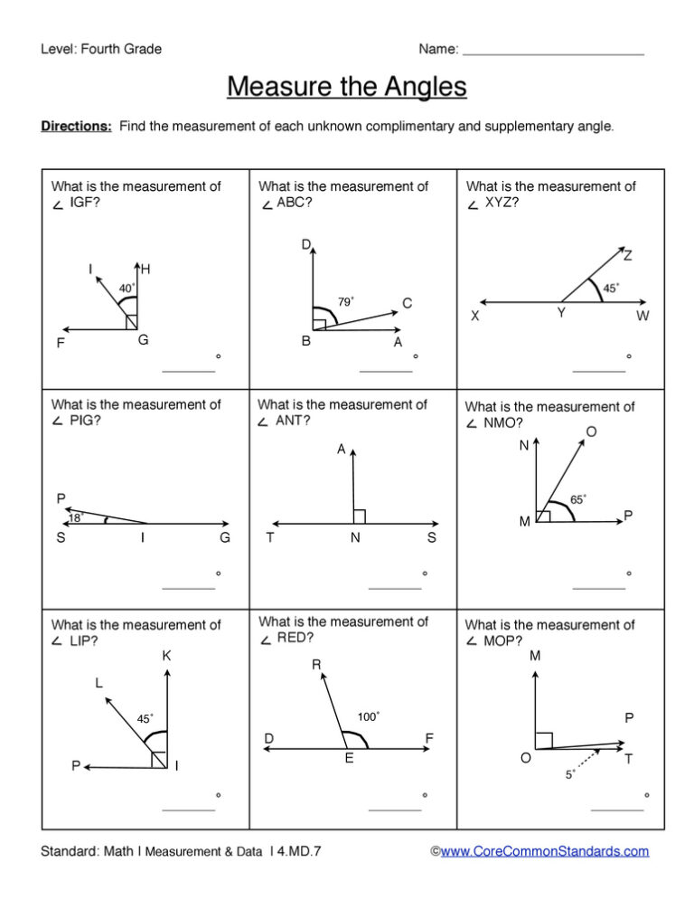 Common Core Angles Worksheets | Common Core Worksheets