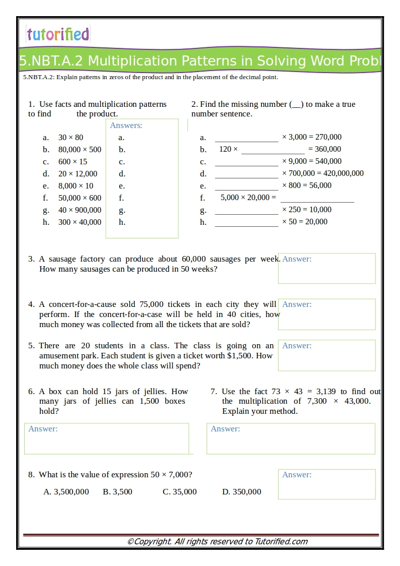 5th Grade Common Core Math Word Problems Worksheets Common Core
