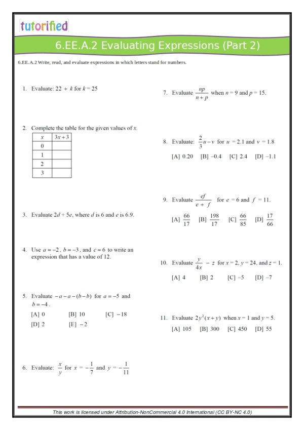 Common Core 6th Grade Math Worksheets Common Core Worksheets
