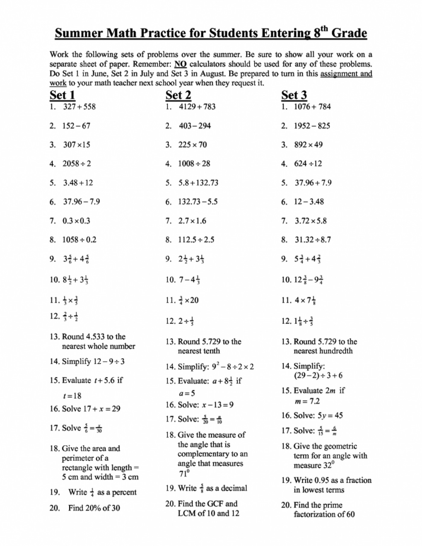 8th Grade Common Core Math Worksheets Common Core Worksheets