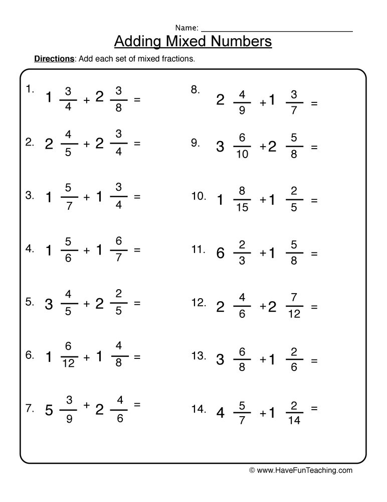 Adding Mixed Numbers Worksheet Common Core Common Core Worksheets