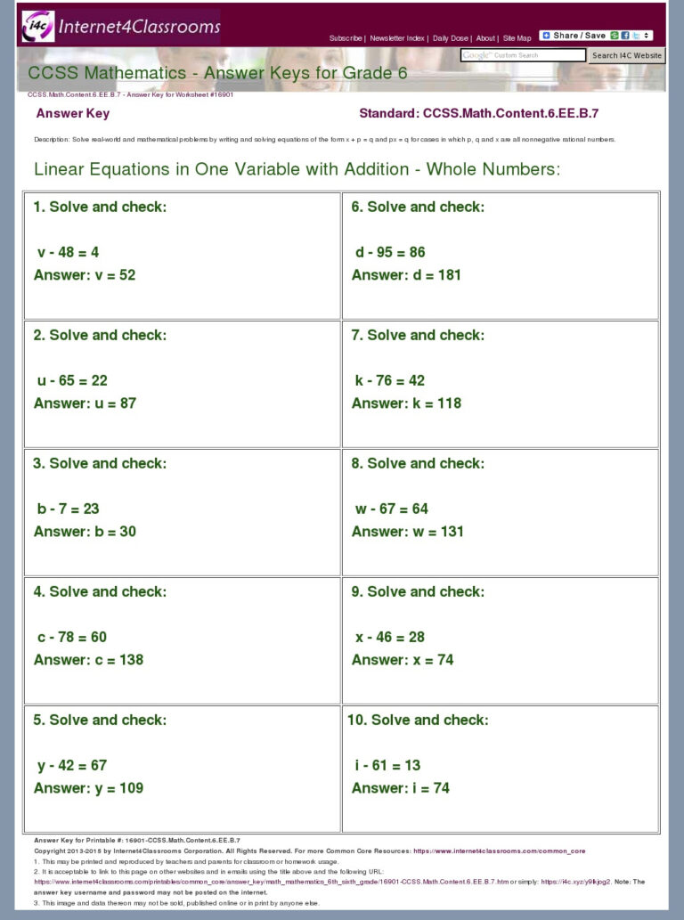 6th Grade Common Core Math Worksheets With Answer Key | Common Core ...