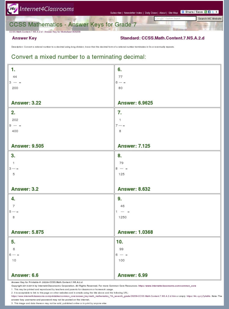 7th Grade Ccss Math | Common Core Worksheets