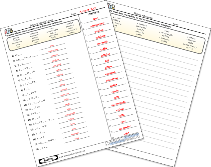 Common Core Worksheets Spelling Common Core Worksheets