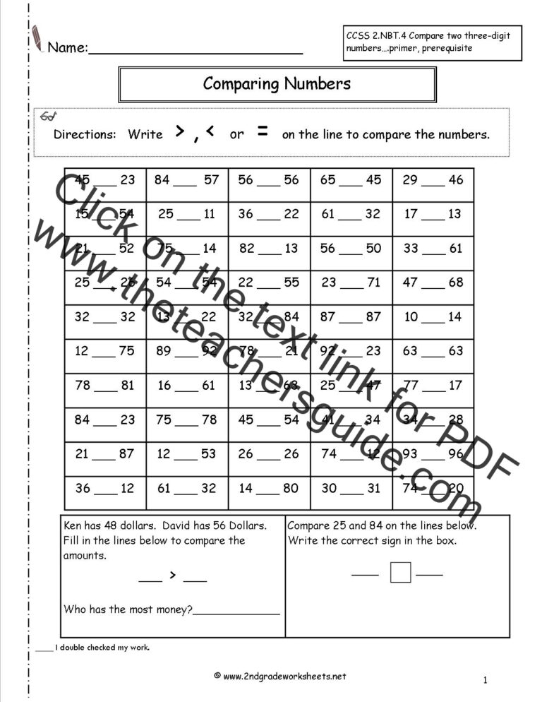 Common Core Worksheets Comparing Numbers | Common Core Worksheets