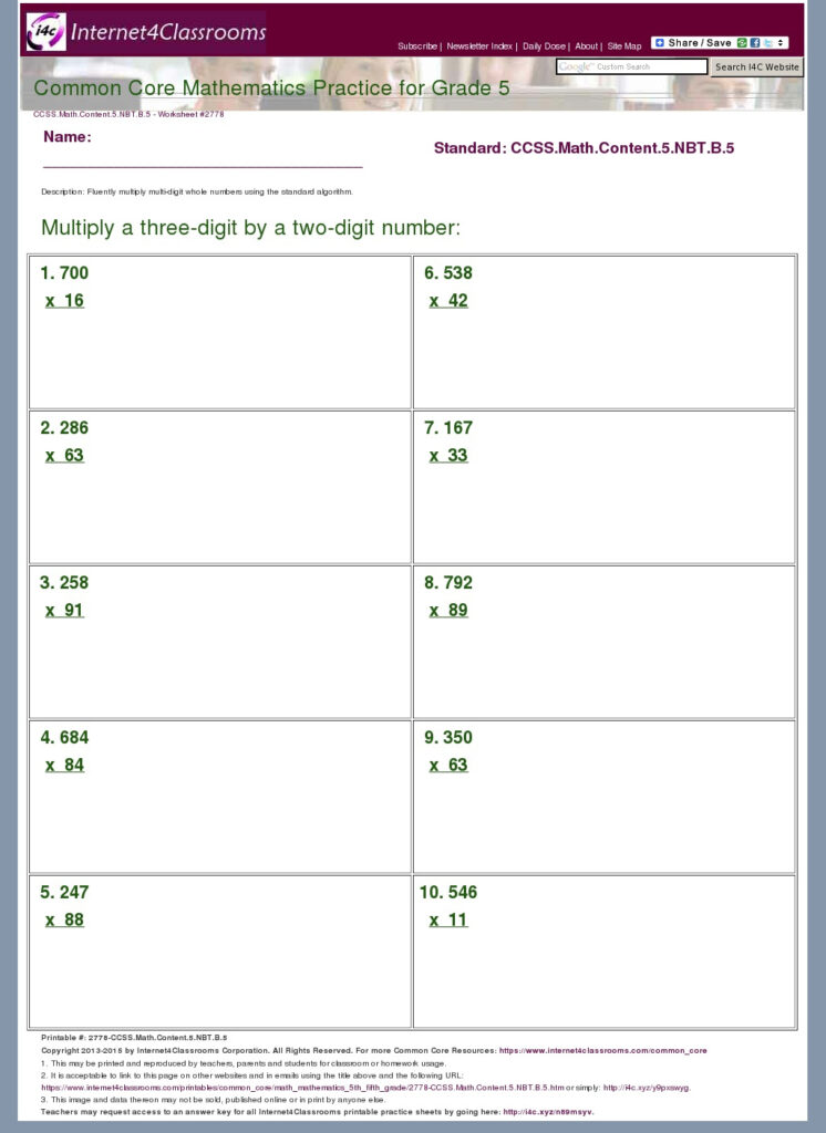 5.Nbt.5 Common Core Worksheets | Common Core Worksheets