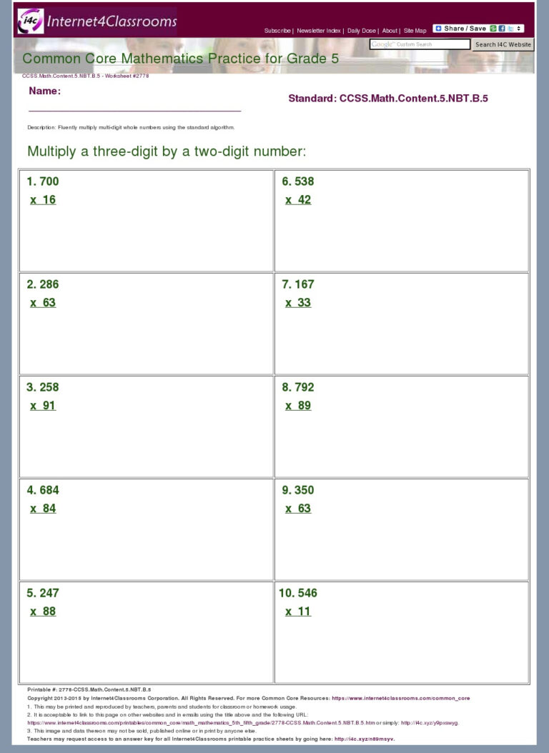 5.Nbt.5 Common Core Worksheets | Common Core Worksheets