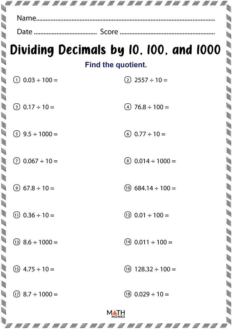 Dividing Decimals Worksheet Common Core Common Core Worksheets