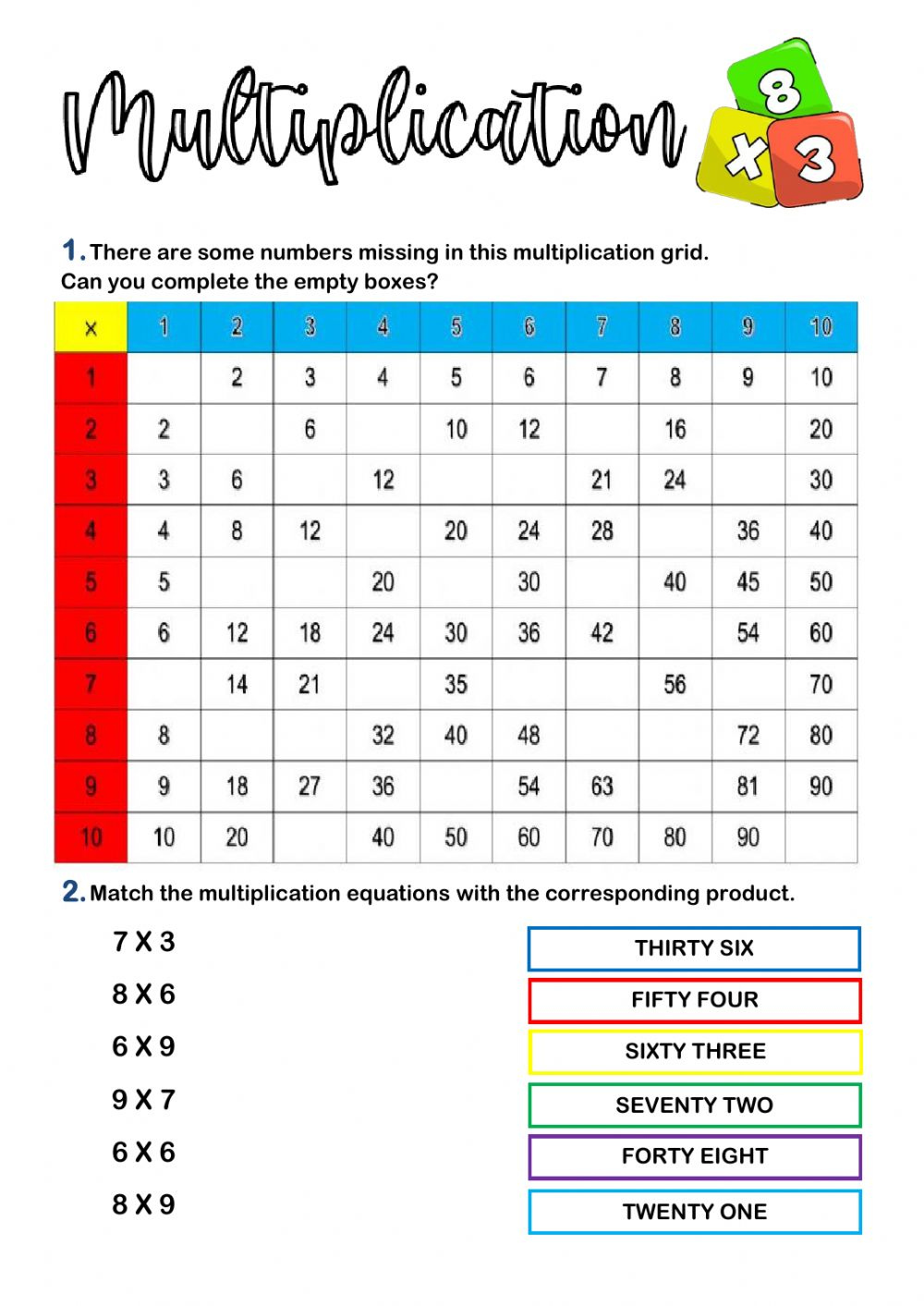 Multiplication Activity For Grade 3 Common Core Worksheets