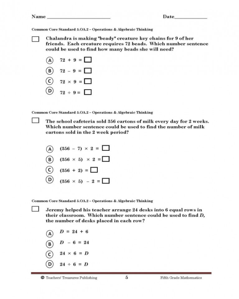Common Core 5th Grade Math Worksheets | Common Core Worksheets
