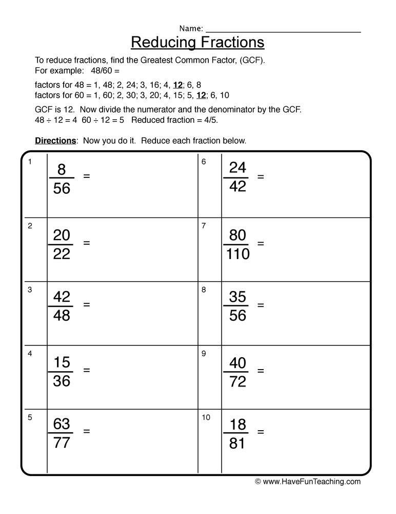 Reducing Fractions Worksheet Common Core Common Core Worksheets