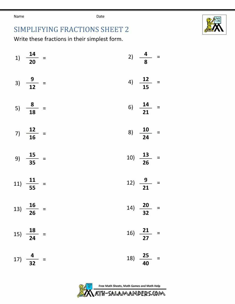 Common Core Sheets Simplifying Fractions Common Core Worksheets Common Core Sheets Simplifying Fractions Common Core Worksheets